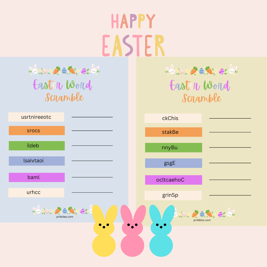 Easter Word Scramble - 2 Fun (FREE) Word Puzzles - Pribbles