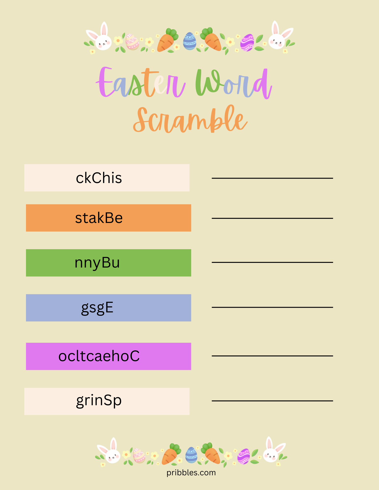 Easter Word Scramble - 2 Fun (FREE) Word Puzzles - Pribbles